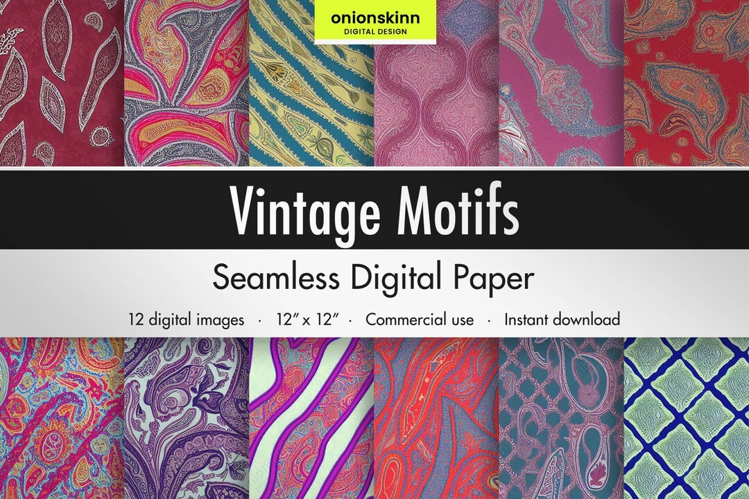 Vintage Motifs DIGITAL SEAMLESS PAPER Multicolor Paisley Basket Weave ...