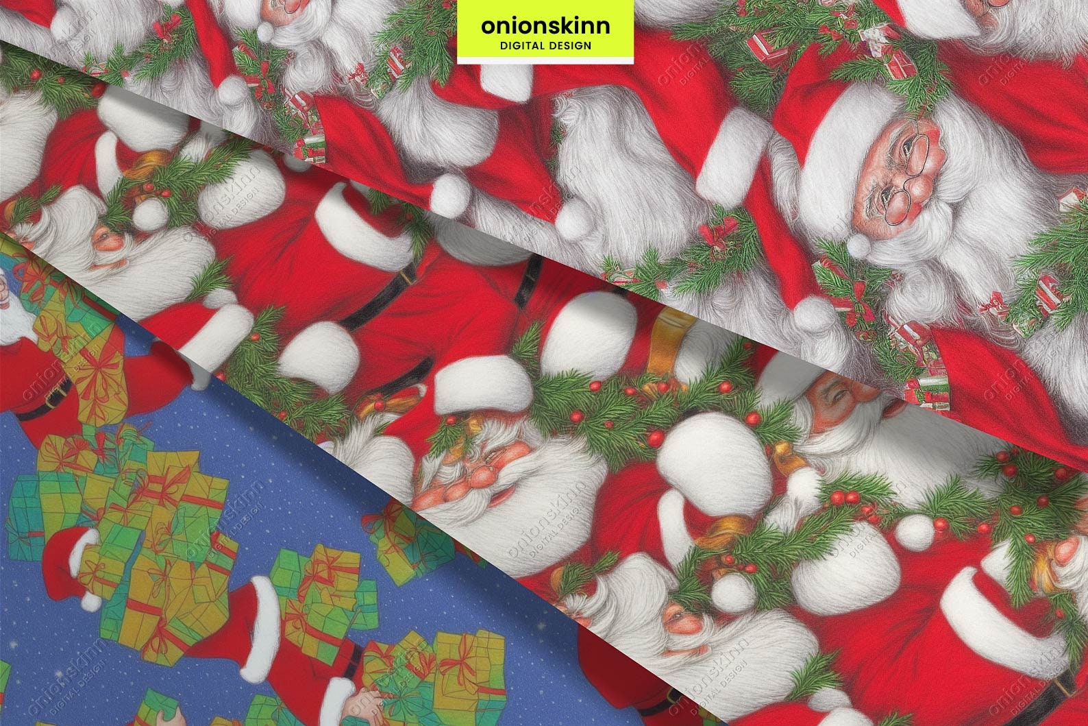 Santa Claus DIGITAL SEAMLESS PAPER Father Christmas Red Whimsical Fun ...