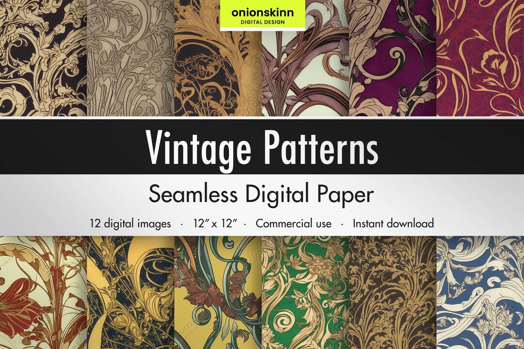 Vintage Patterned DIGITAL SEAMLESS PAPER Green Brown Floral Patterns ...