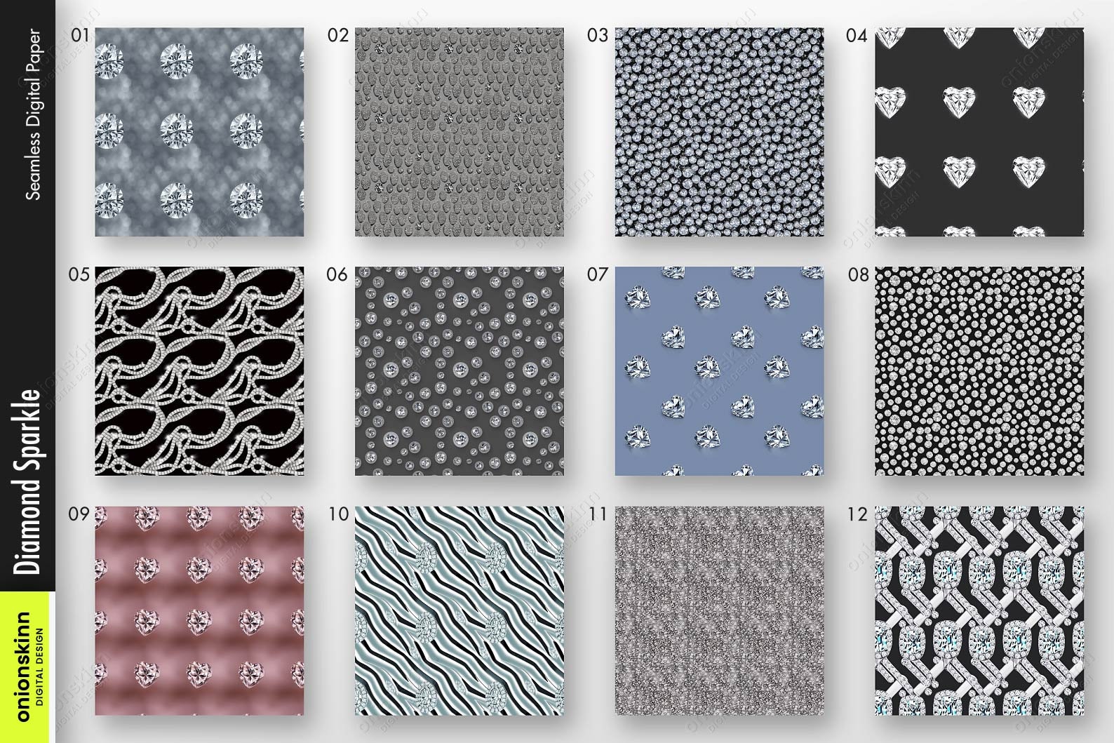 Diamond Sparkle DIGITAL SEAMLESS PAPER Hearts Gemstones Glitter ...