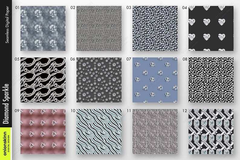 Diamond Sparkle DIGITAL SEAMLESS PAPER Hearts Gemstones Glitter ...
