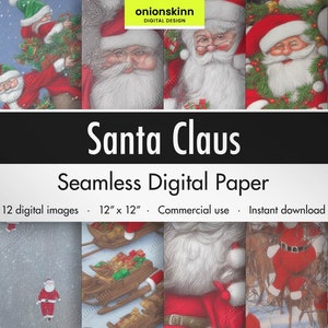 Santa Claus DIGITAL SEAMLESS PAPER Father Christmas Red Whimsical Fun ...