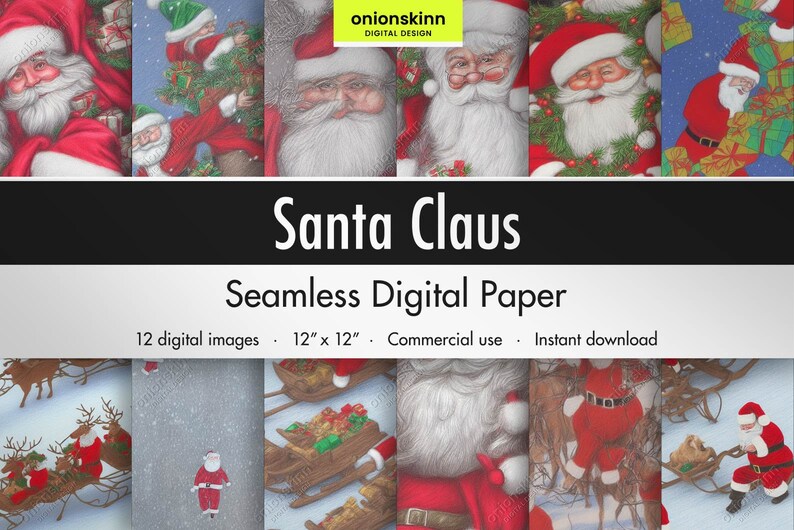 Santa Claus DIGITAL SEAMLESS PAPER Father Christmas Red Whimsical Fun ...