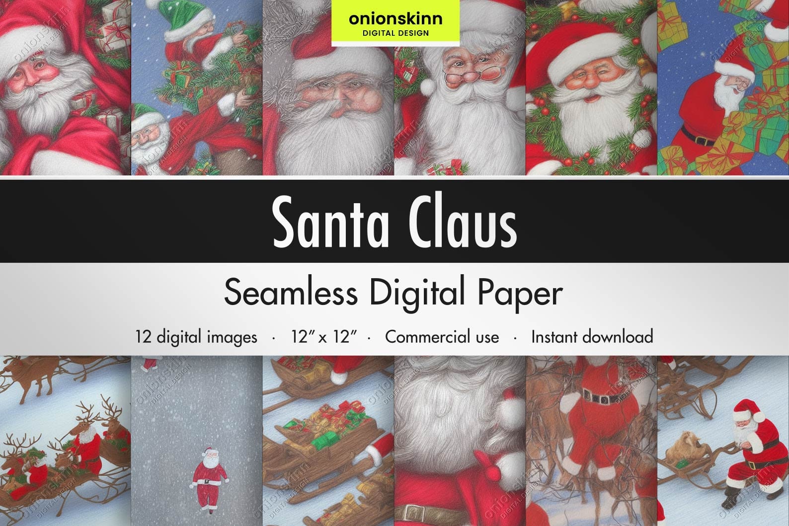 Santa Claus DIGITAL SEAMLESS PAPER Father Christmas Red Whimsical Fun ...