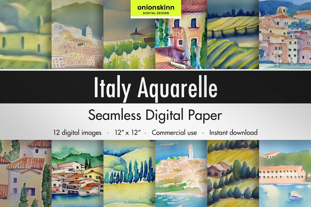 Italy Aquarelle DIGITAL SEAMLESS PAPER Watercolor Landscape Travel ...