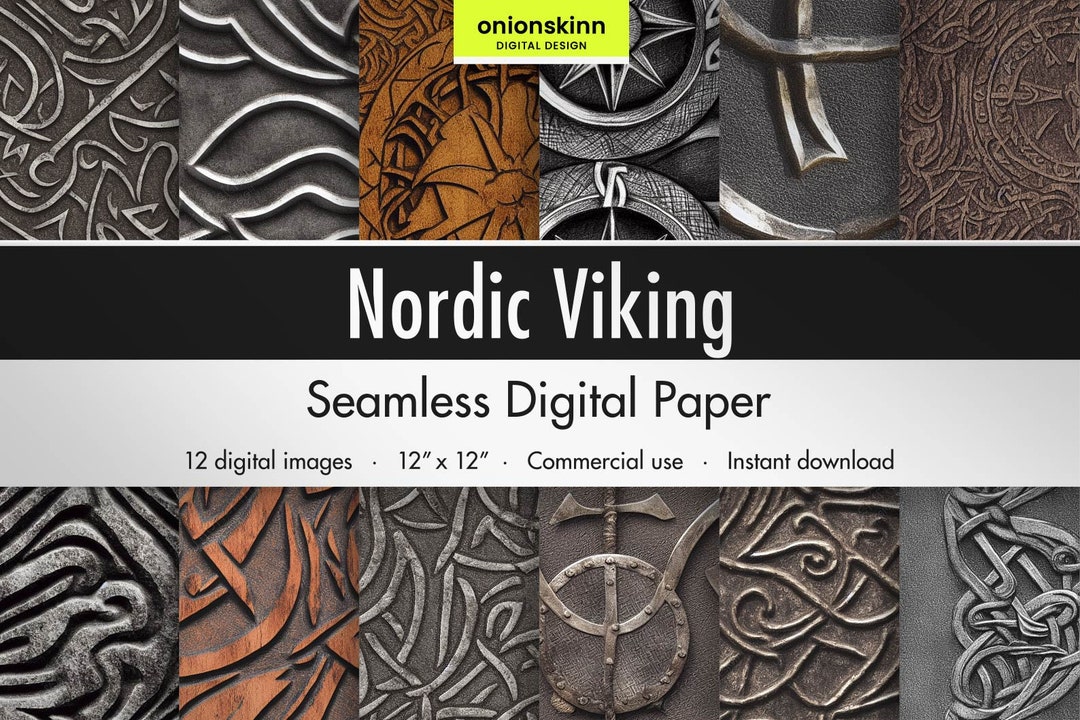 Nordic Viking DIGITAL SEAMLESS PAPER Grey Brown Iron Texture Compass ...