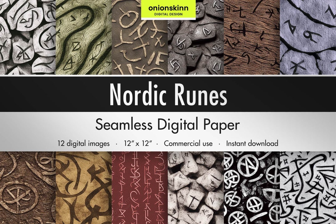 Nordic Runes DIGITAL SEAMLESS PAPER Viking Symbols Spiritual Witchy ...