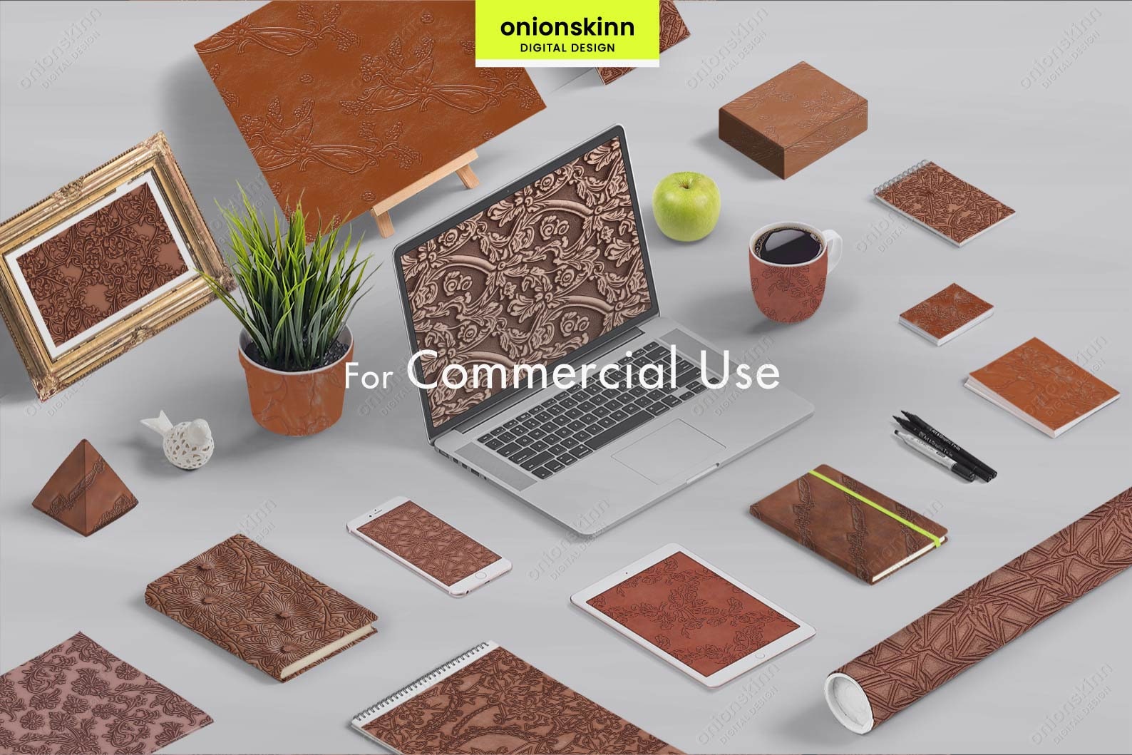 Embossed Leather DIGITAL SEAMLESS PAPER Neutral Brown Terracotta Floral ...