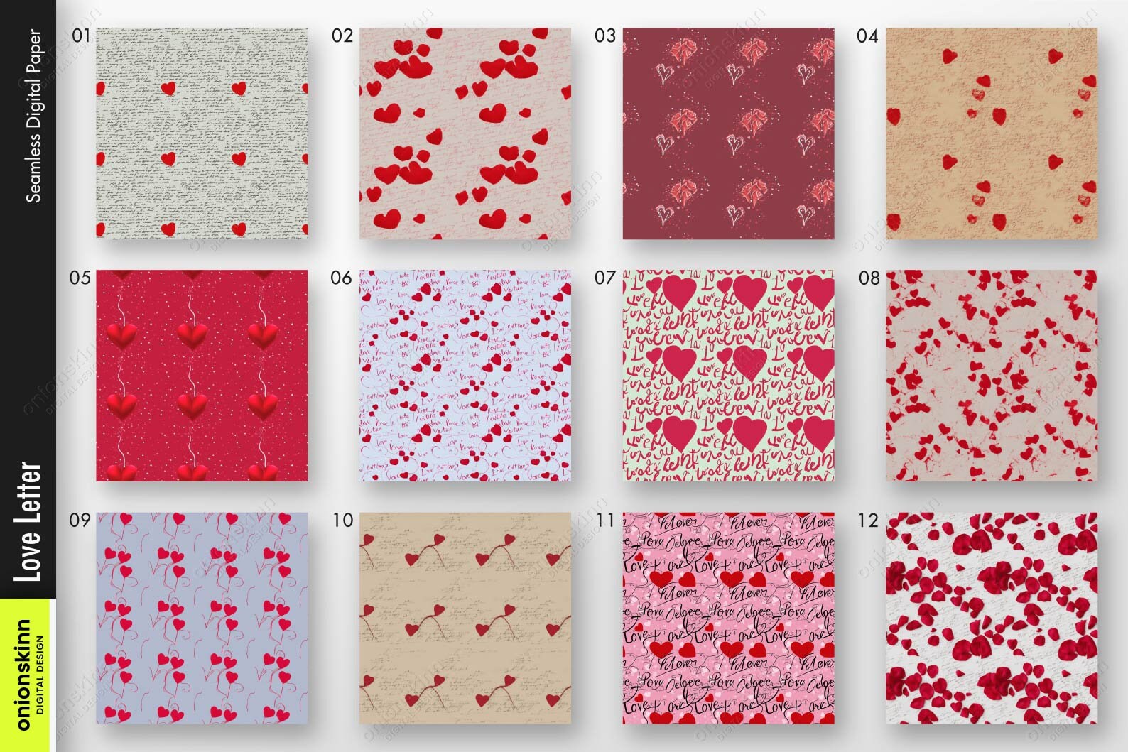 Love Letter DIGITAL SEAMLESS PAPER Romantic Hearts Words Retro Poem ...