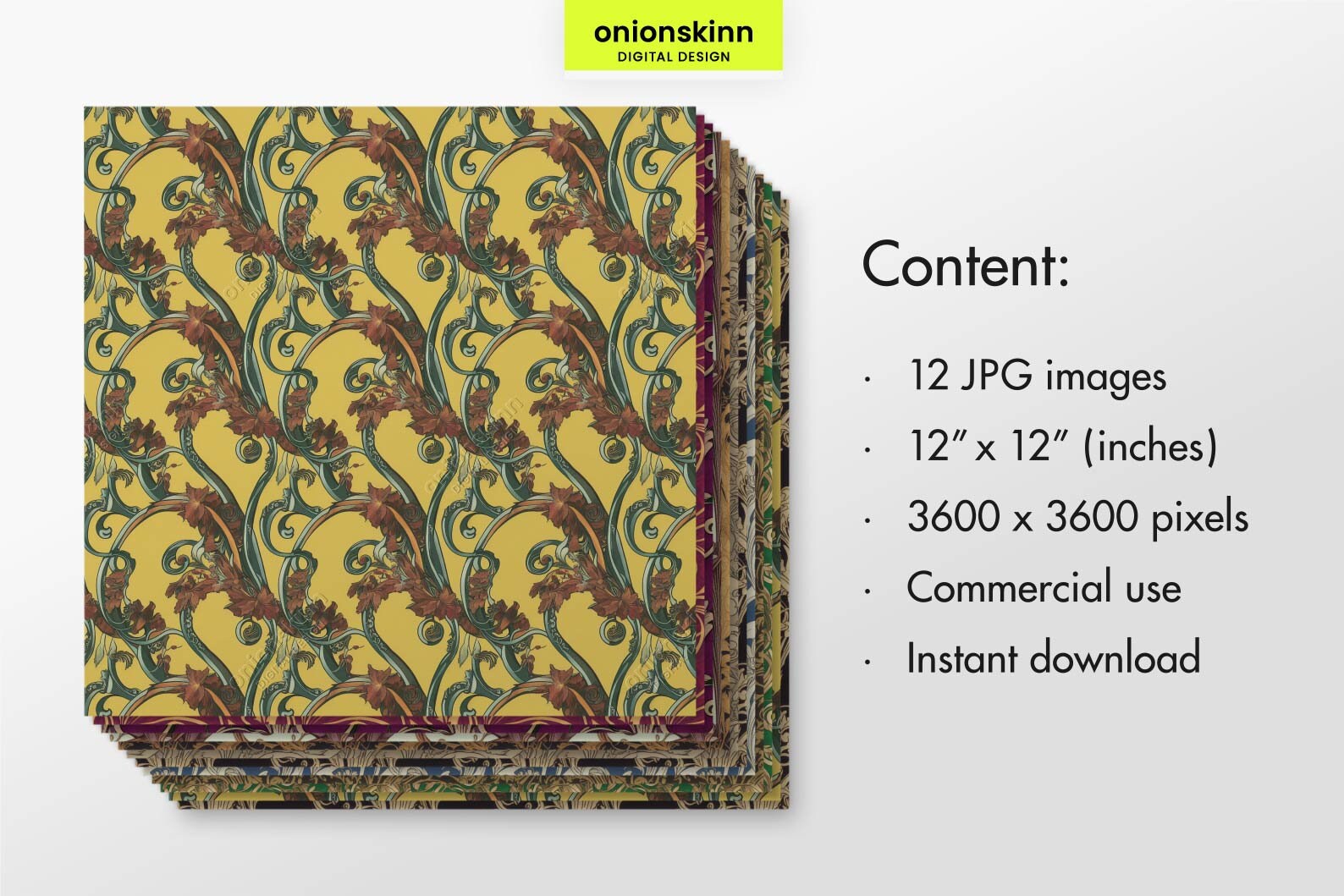 Vintage Patterned DIGITAL SEAMLESS PAPER Green Brown Floral Patterns ...