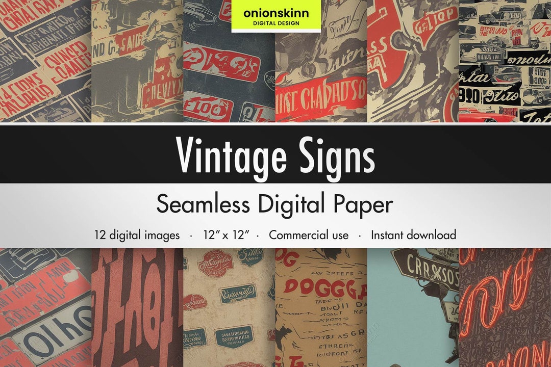Vintage Signs DIGITAL SEAMLESS PAPER Street Sign Cars Advertisement ...