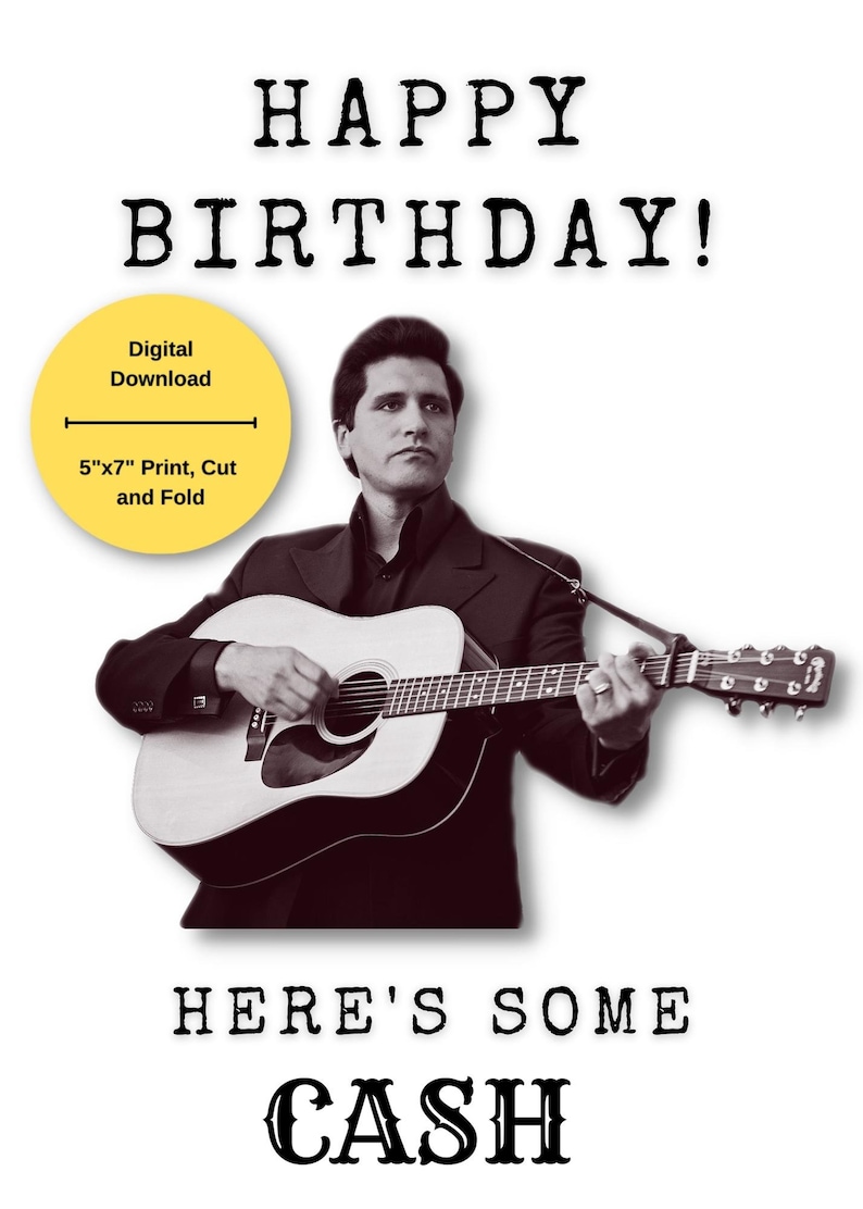 Johnny Cash Happy Birthday Card - Printable Cash Birthday Card - Etsy