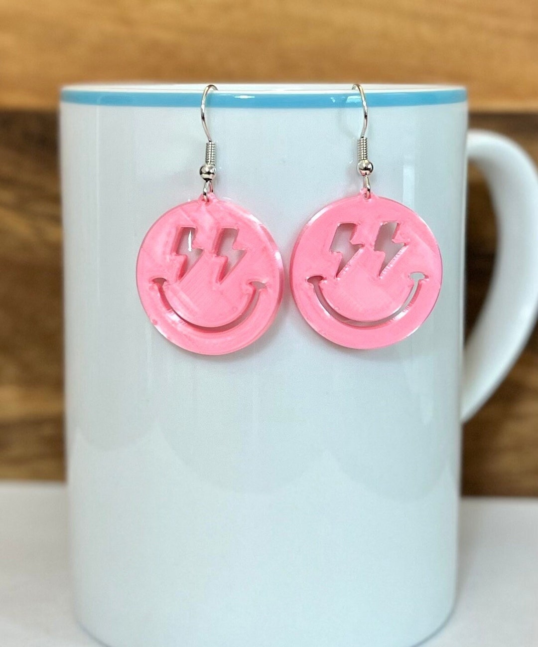 Lightning Smiley Face Dangle Earrings - 3D Printed - Hypoallergenic ...