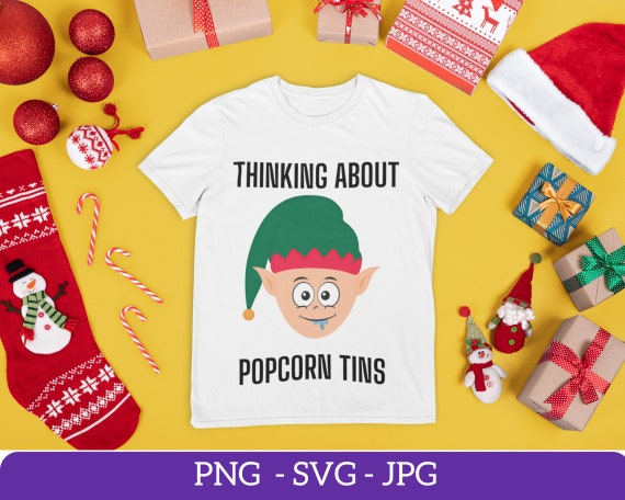 Elf Thinking About Pop Corn Tins Digital Design PNG Elf - Etsy