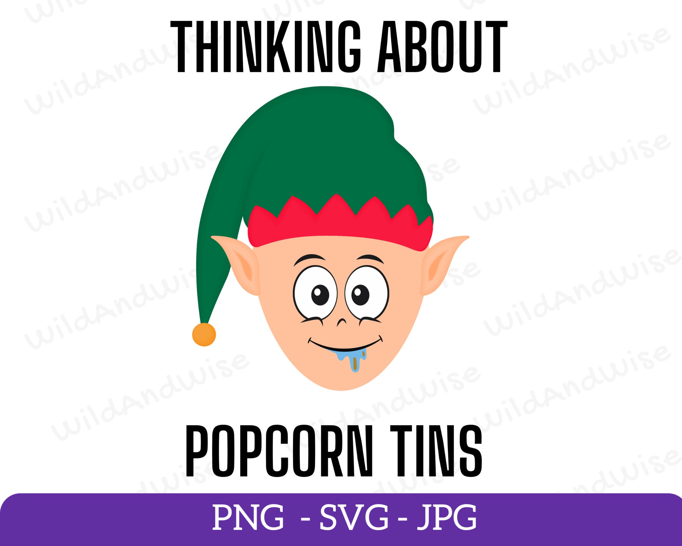 Elf Thinking About Pop Corn Tins, Digital Design PNG, Elf Drooling ...
