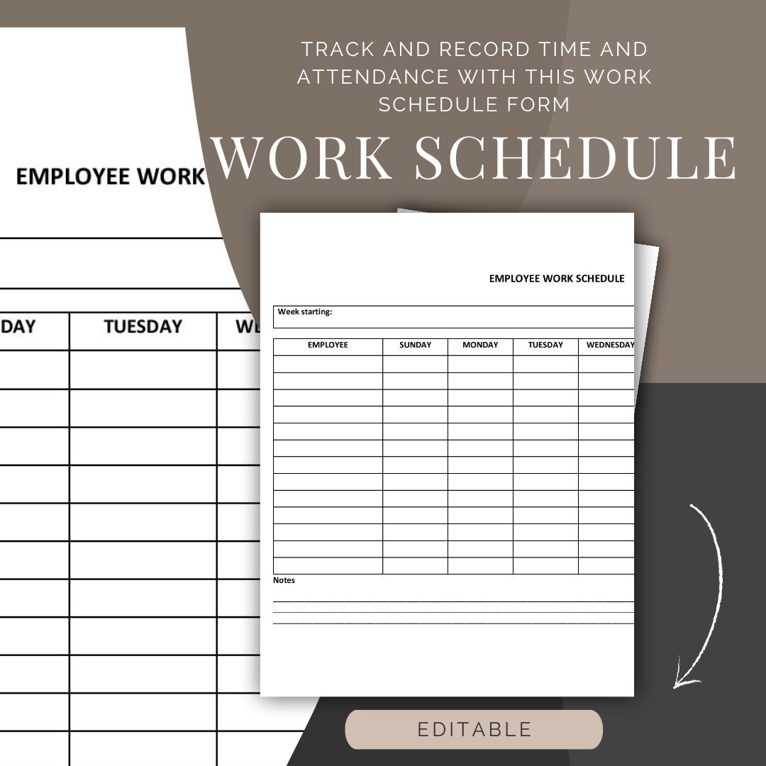 Weekly Schedule Form | Editable Time and Attendance Tracker | Shift ...