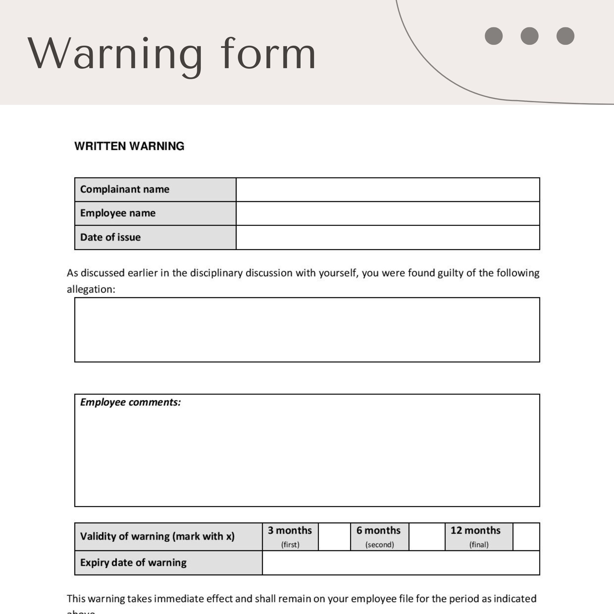 Warning Template to Issue Employees in a Disciplinary Discussion ...