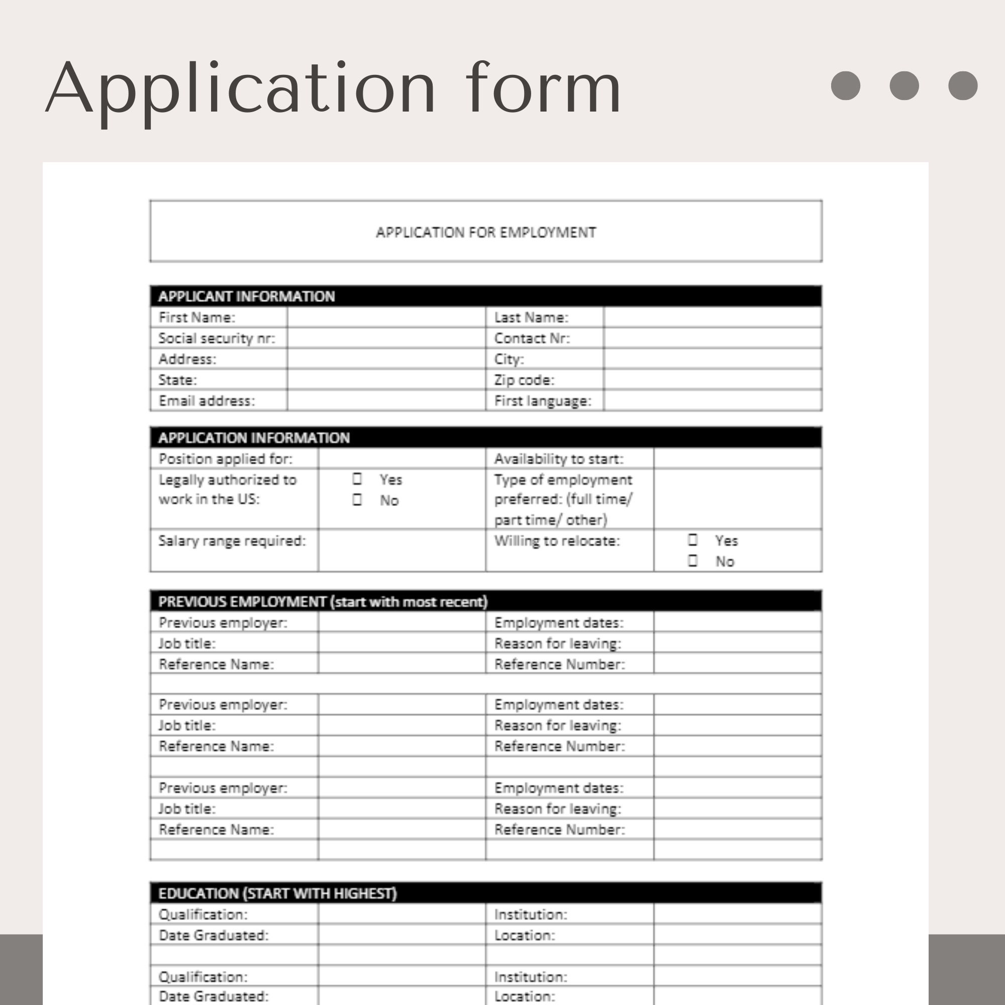 Candidate Application Form | Recruitment Template | HR Template ...