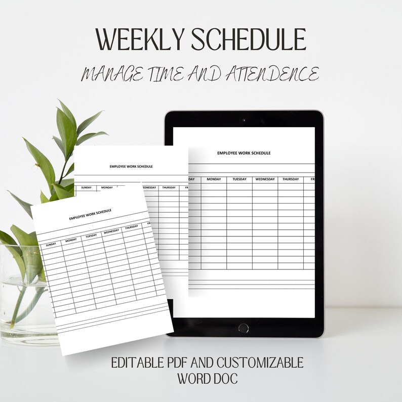Weekly Schedule Form | Editable Time and Attendance Tracker | Shift ...