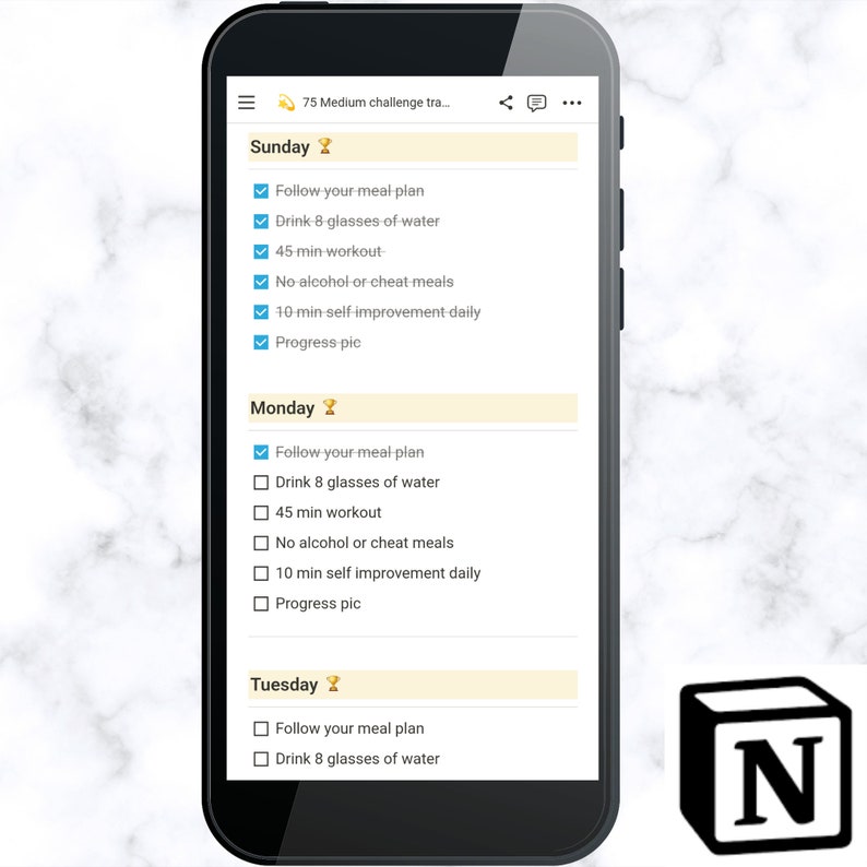75 Medium Notion Checklist | Fitness Tracker | Notion Page | Notion ...