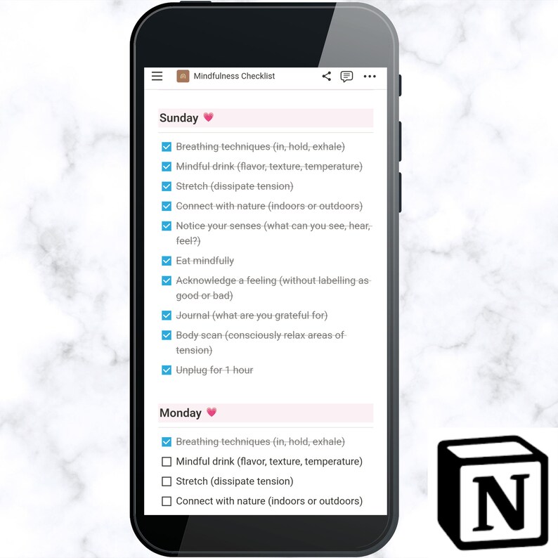 Mindfulness Checklist | Notion Page | Personal Notion | Mindfulness ...