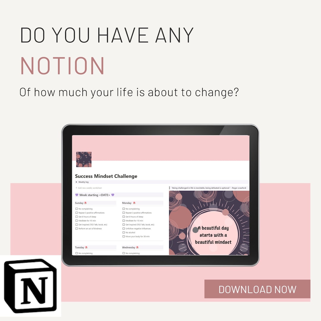 Success Mindset Tracker | Notion Page Checklist | Notion Dashboard ...