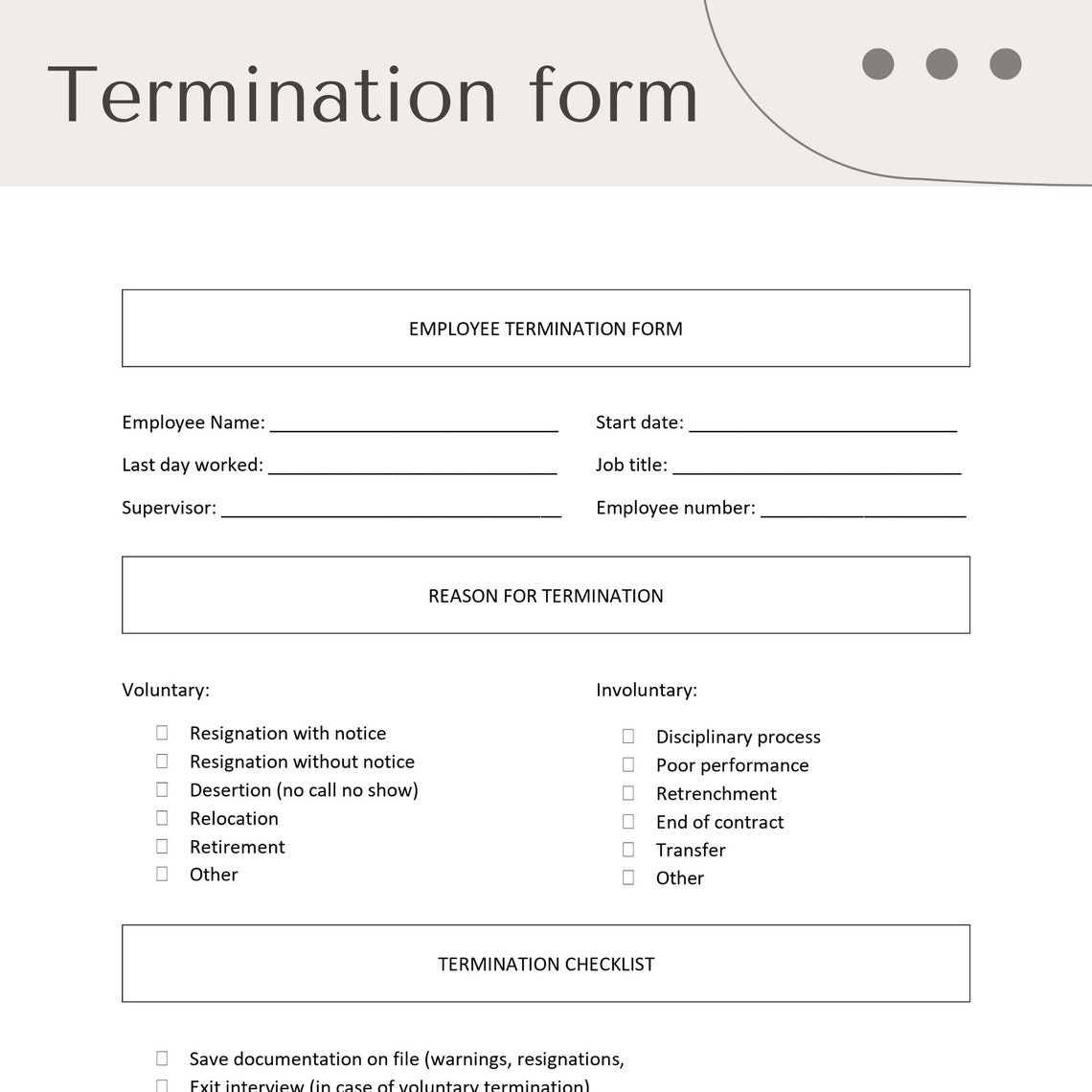 Termination Form | Employee Offboarding Checklist | Termination ...