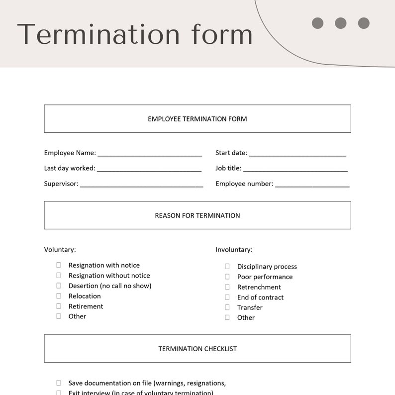 Termination Form | Employee Offboarding Checklist | Termination ...