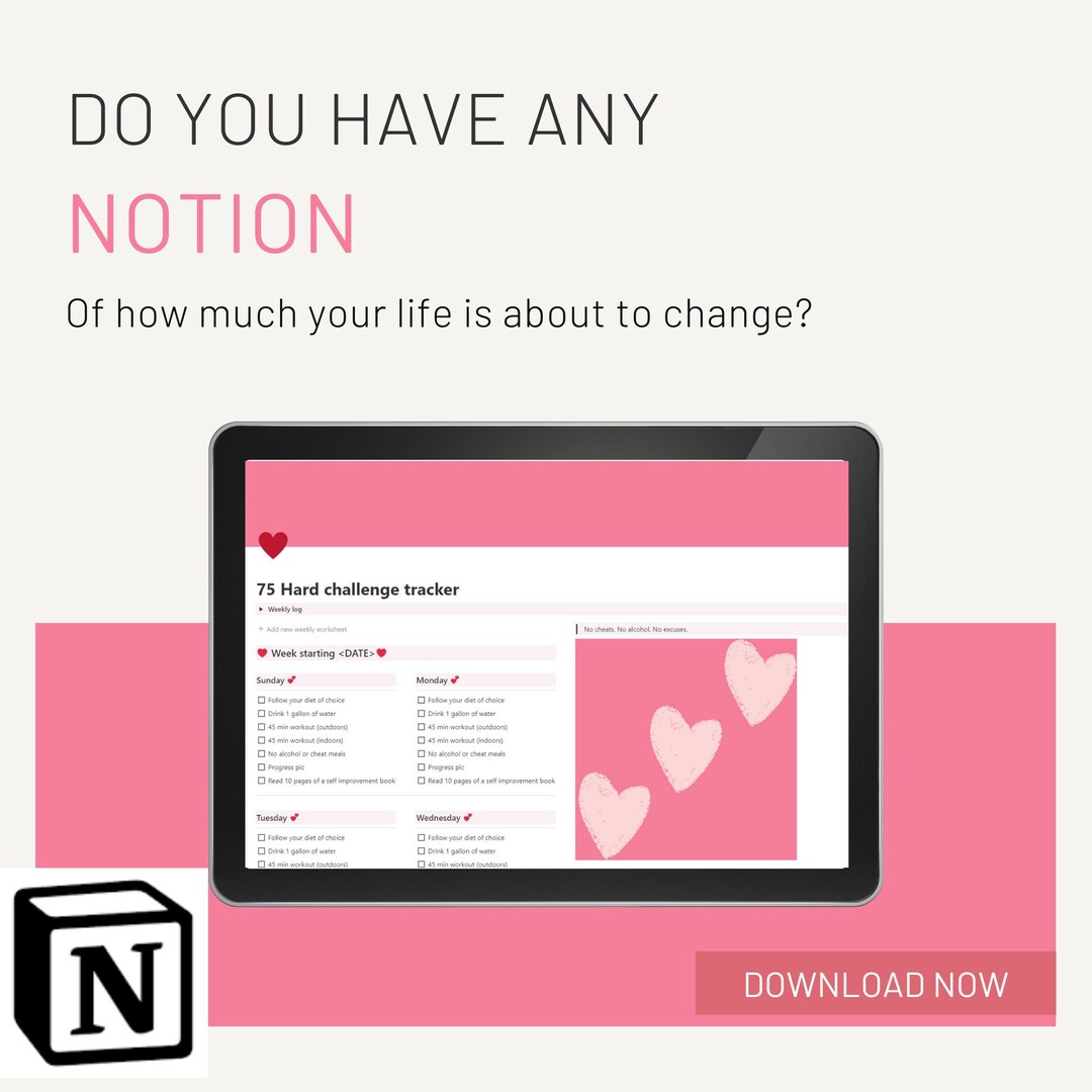Notion Template 75 Hard Challenge Fitness Tracker Life and Goal Tracker ...