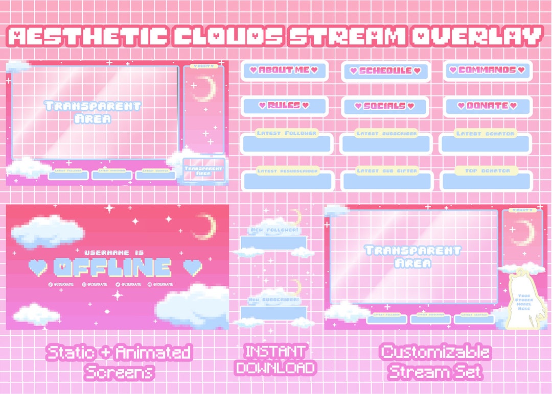 Animated & Static Stream Overlay Package for Twitch Cute - Etsy Portugal