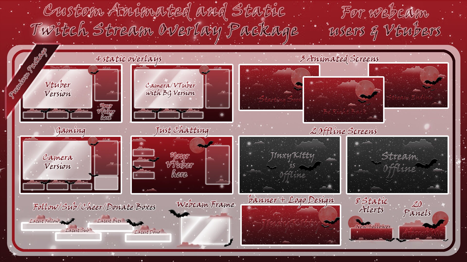 Custom Animated Static Stream Overlay Package, Horror, Gothic ...