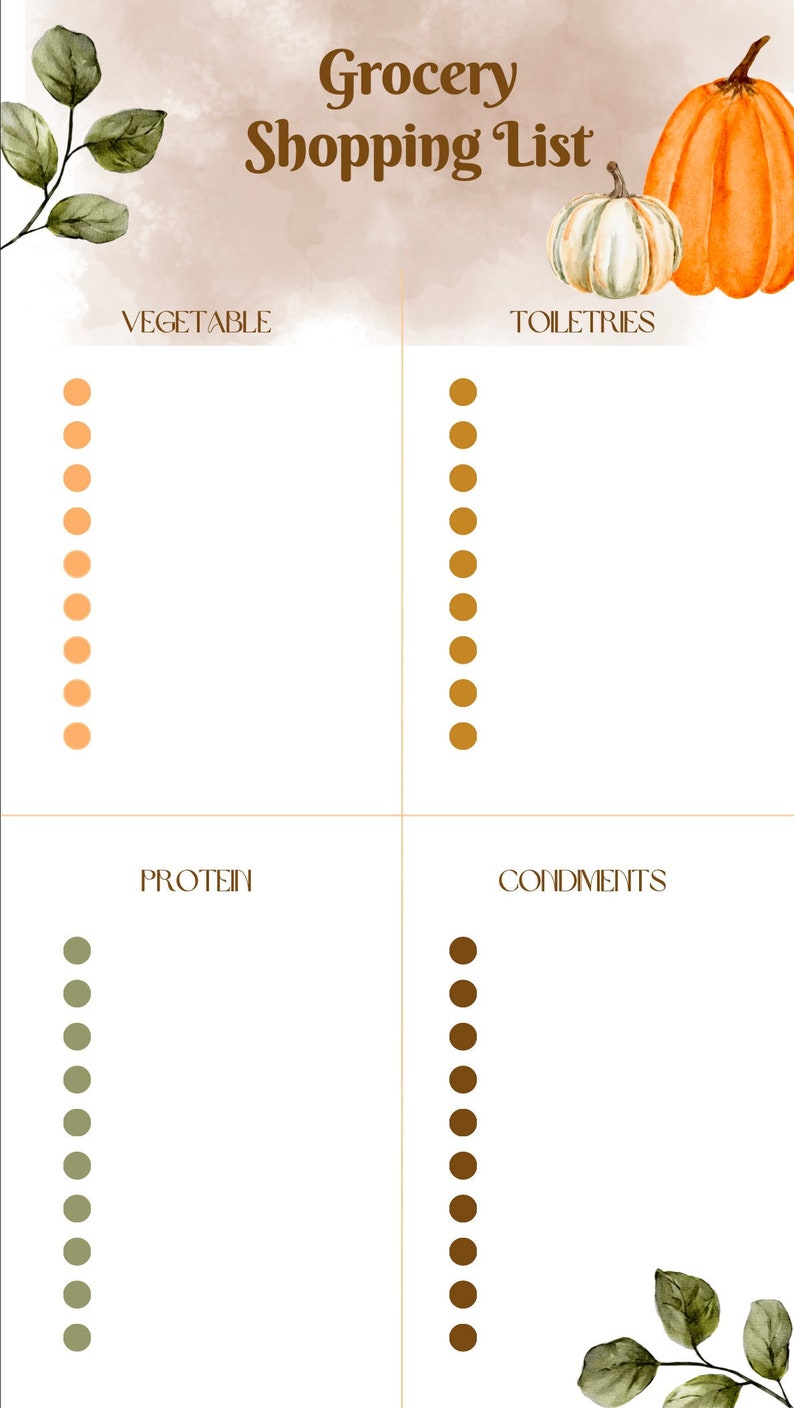 Fall Grocery List - Etsy