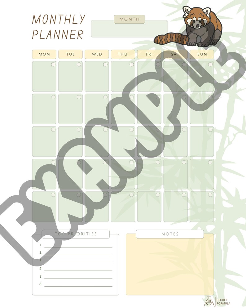 Red Panda Printable Monthly Planner Digital Download Template - Etsy