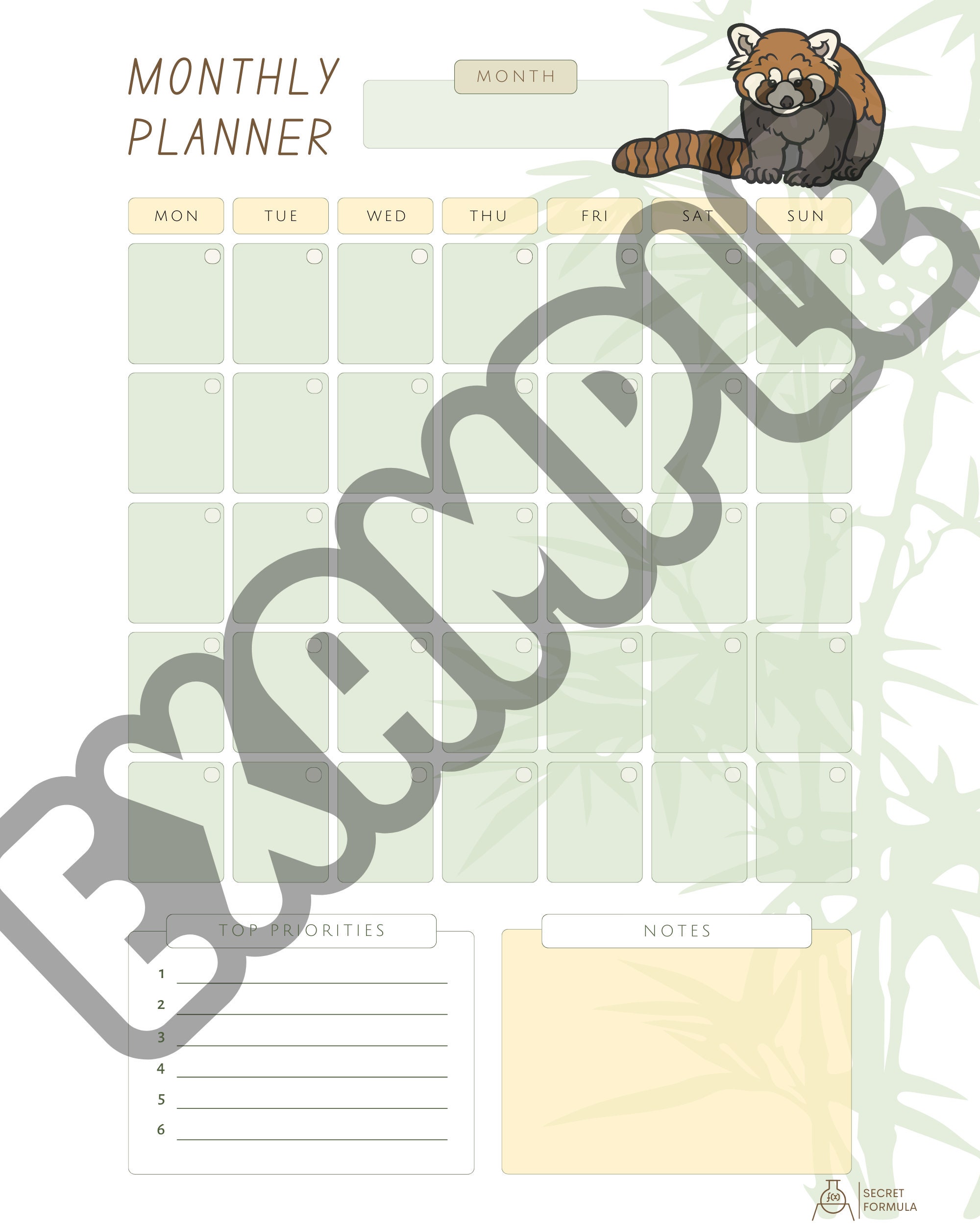 Red Panda Printable Monthly Planner Digital Download Template Filofax ...