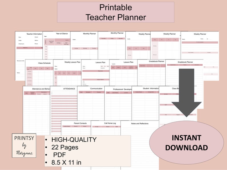 Minimalist Printable Teacher Planner, the Ultimate 2023-2024 Teacher ...