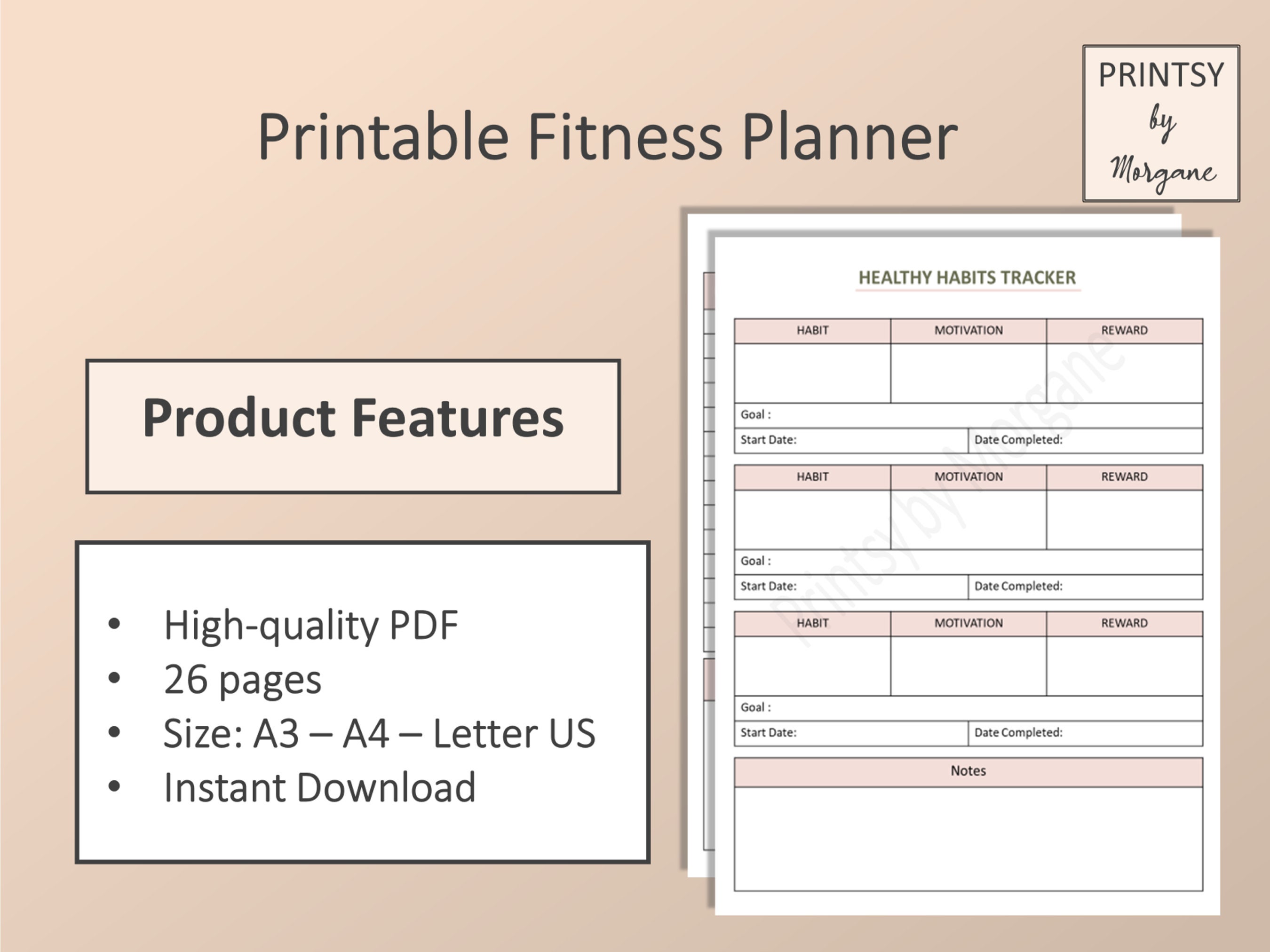 Printable Fitness Planner Workout and Weight-loss Goals Wellness ...