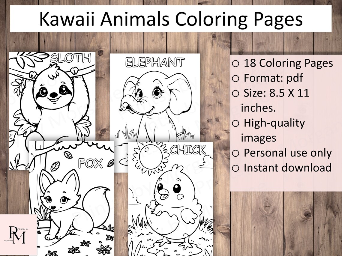 Kawaii Animals Coloring Pages for Kids, Cute Printable Coloring Pages ...
