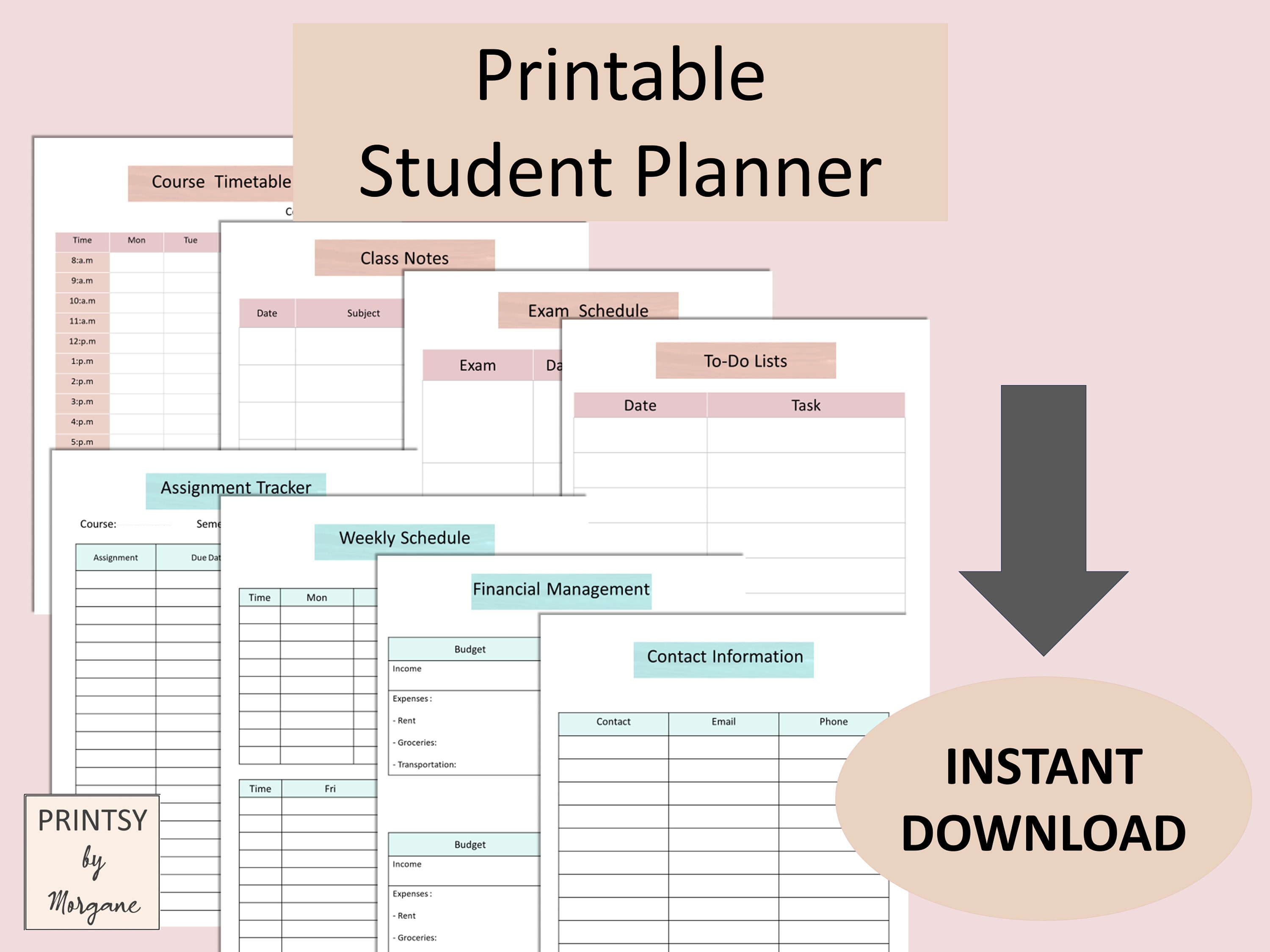 Printable Bundle Student Planner Planner Template School Planner ...