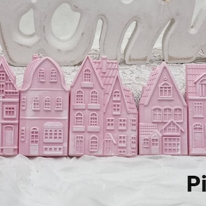 7 Piece Set, Painted Ceramic Houses, Colorful Village, Ceramic House ...