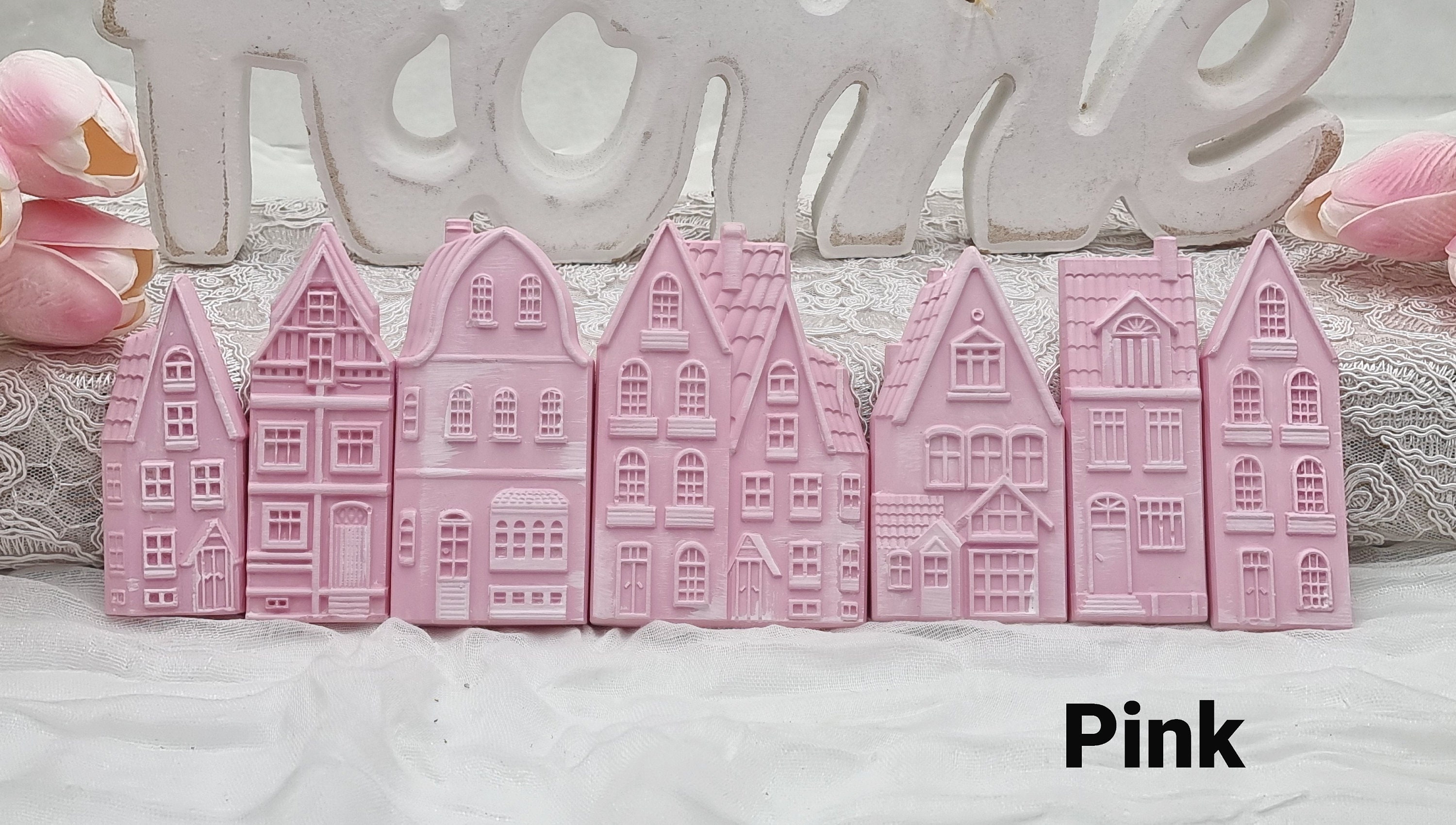 7 Piece Set, Painted Ceramic Houses, Colorful Village, Ceramic House ...