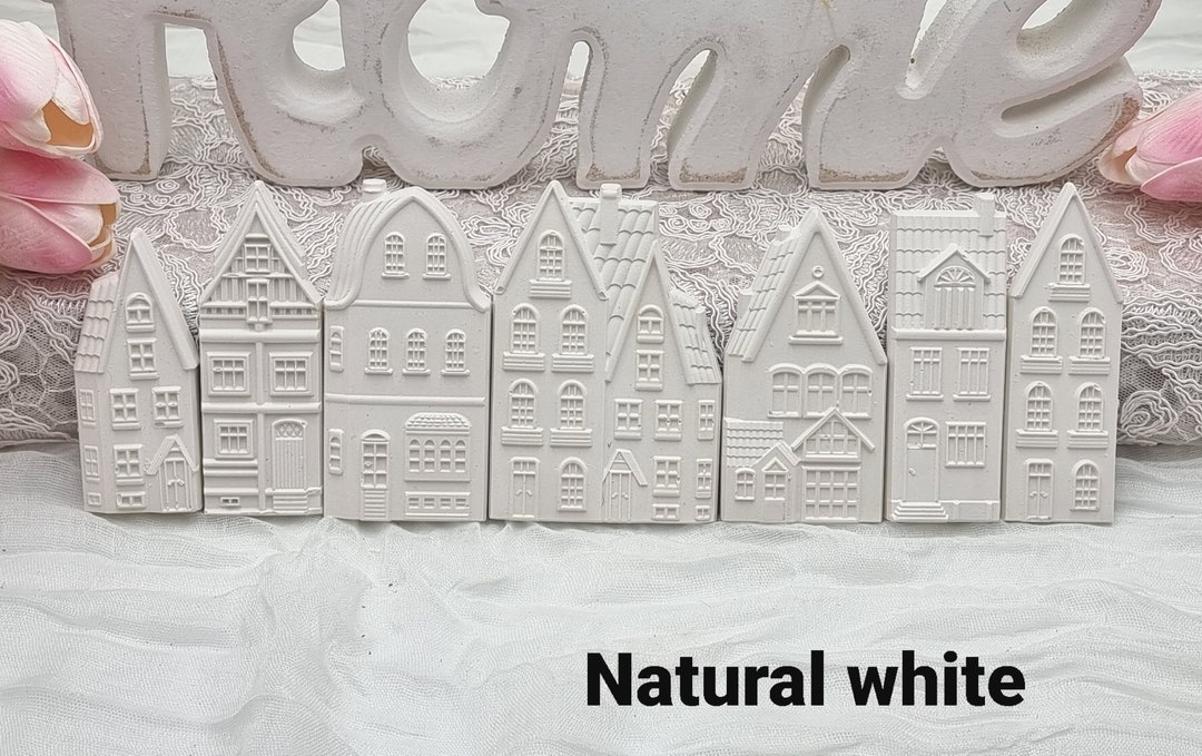 7 Piece Set, Painted Ceramic Houses, Colorful Village, Ceramic House ...