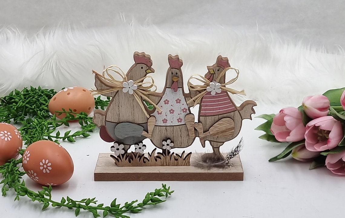 5,9" Hand Painted Wooden Easter Chicken Decor, Wooden Farmhouse Easter ...