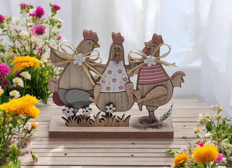 5,9" Hand Painted Wooden Easter Chicken Decor, Wooden Farmhouse Easter ...