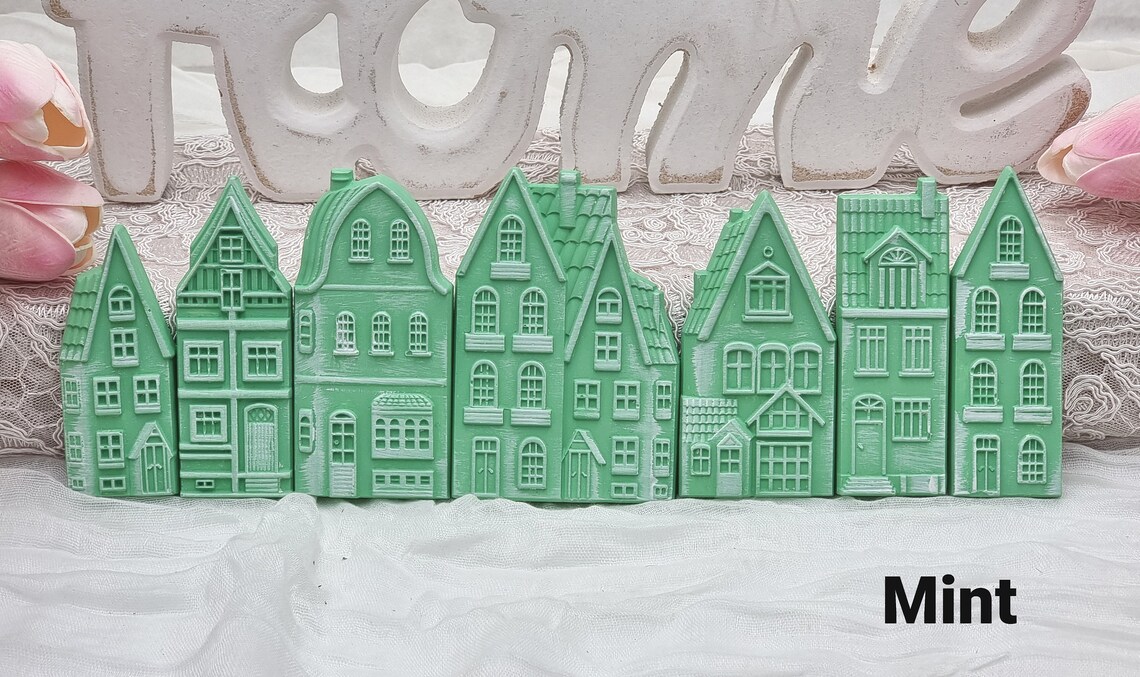 7 Piece Set, Painted Ceramic Houses, Colorful Village, Ceramic House ...