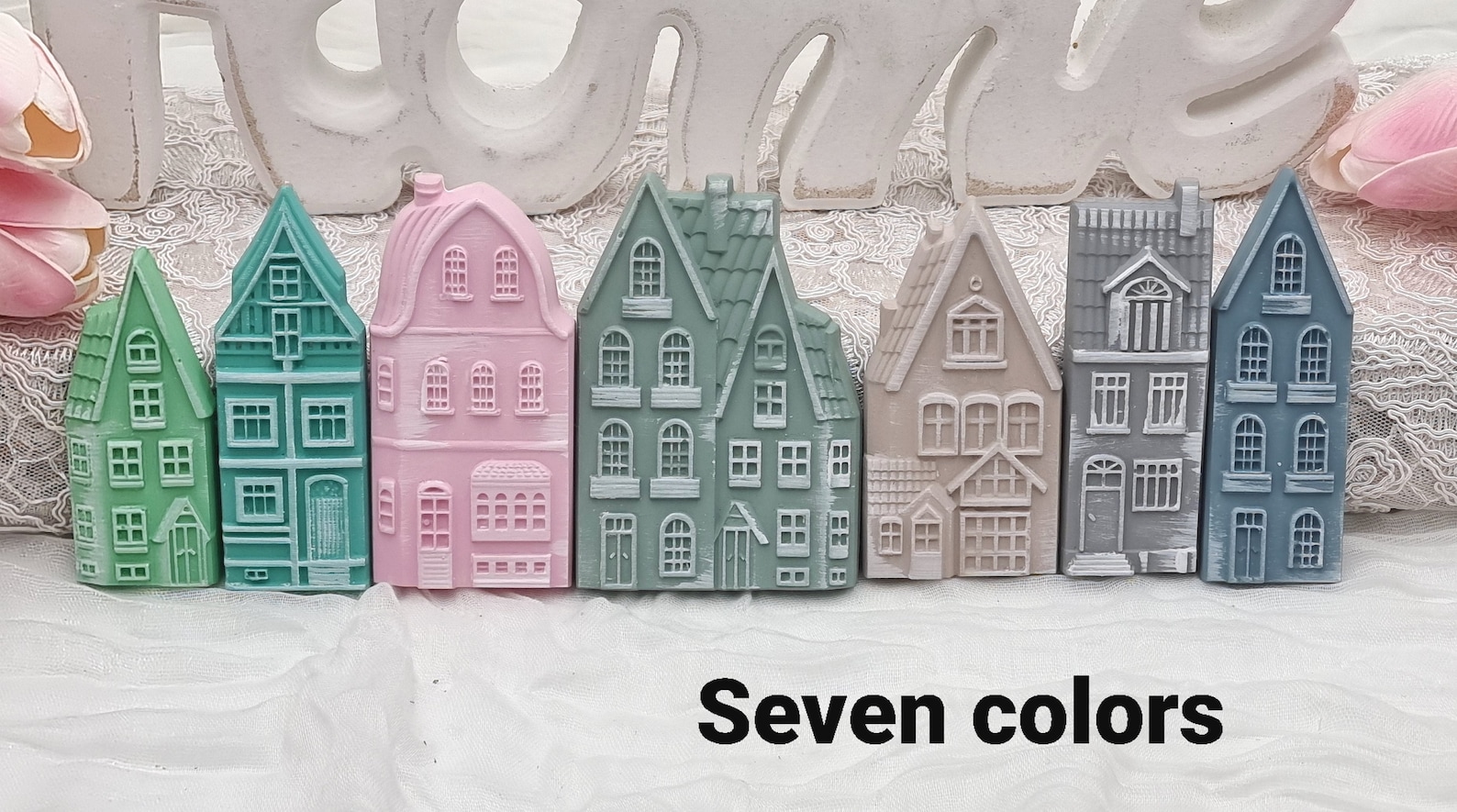 7 Piece Set, Painted Ceramic Houses, Colorful Village, Ceramic House ...