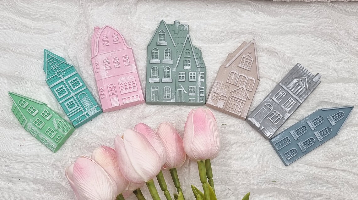 7 Piece Set, Painted Ceramic Houses, Colorful Village, Ceramic House ...