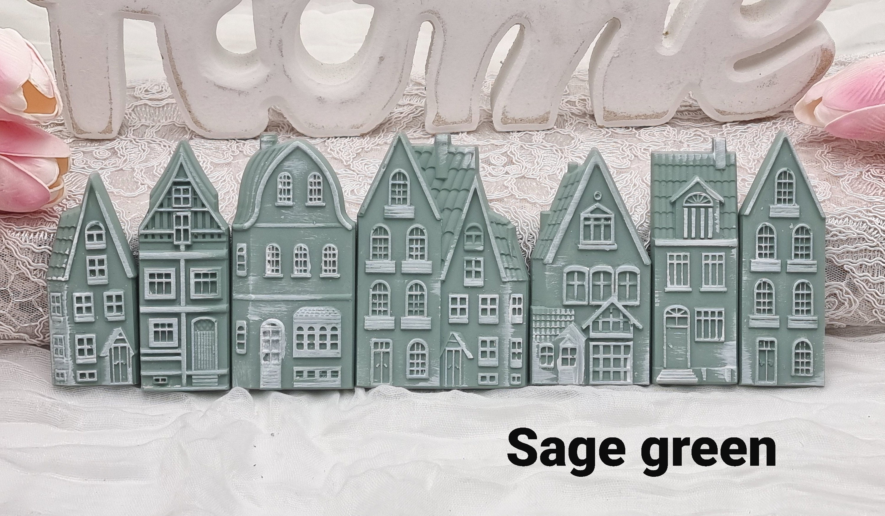 7 Piece Set, Painted Ceramic Houses, Colorful Village, Ceramic House ...