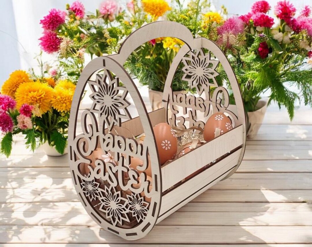 Rustic Wooden Easter Egg Basket, Handmade Holiday Decor, Handcrafted ...