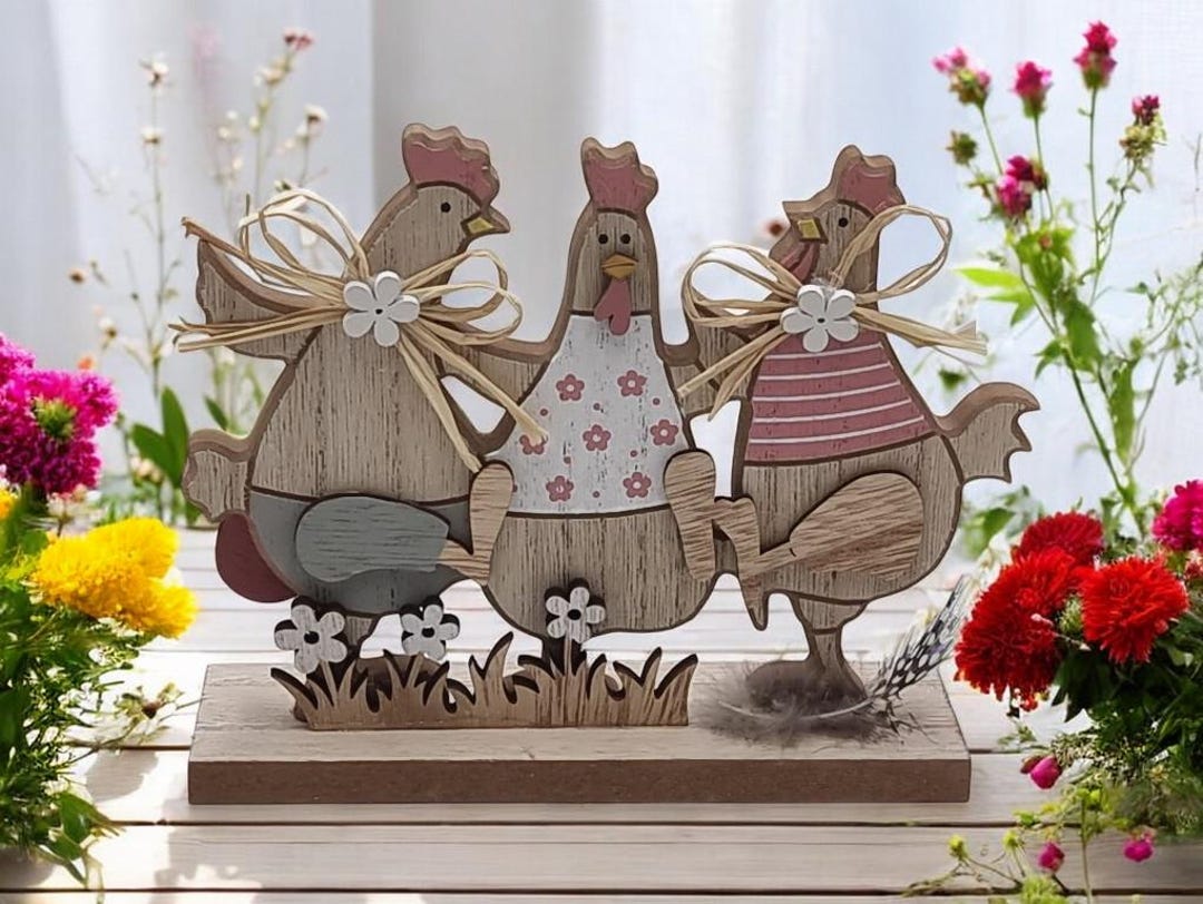 5,9" Hand Painted Wooden Easter Chicken Decor, Wooden Farmhouse Easter ...