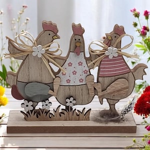 5,9" Hand Painted Wooden Easter Chicken Decor, Wooden Farmhouse Easter ...